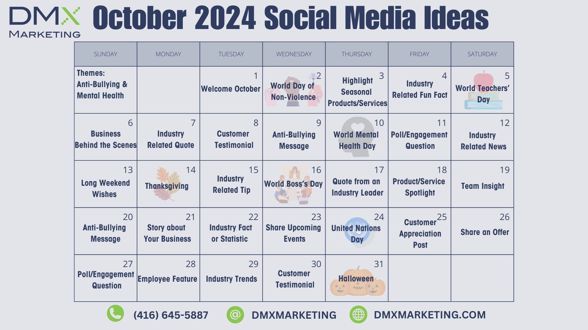 Elevate Your Brand with DMX's October 2024 Social Media Calendar